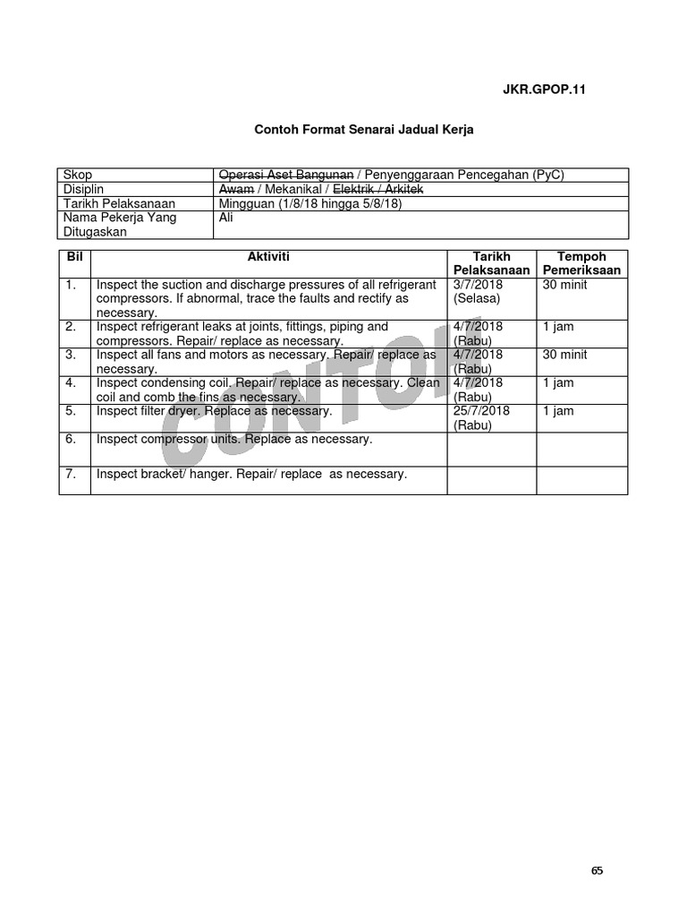 Contoh Jadual Kerja Mingguan | PDF