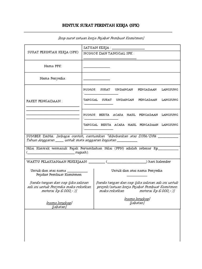 Contoh Surat Perintah Kerja (SPK) | PDF