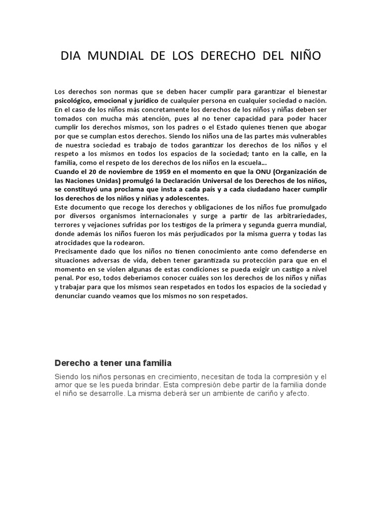 Dia Mundial de Los Derecho Del Niño | PDF | Derechos de los niños ...
