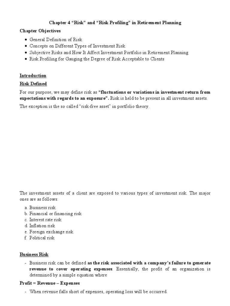 Chapter 4 RISK AND RISK PROFILING LECTURE NOTES | PDF | Risk | Interest