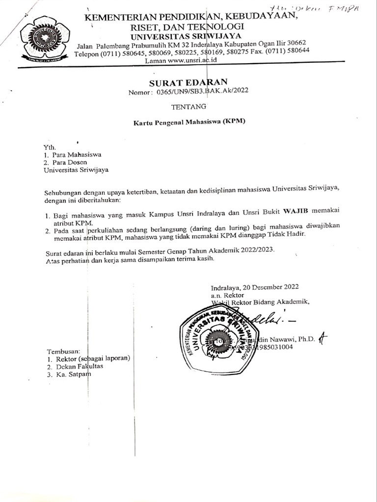 Surat Edaran Tentang KPM | PDF