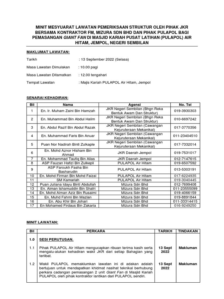DRAF MINIT LAWATAN TAPAK PULAPOL.pdf | PDF