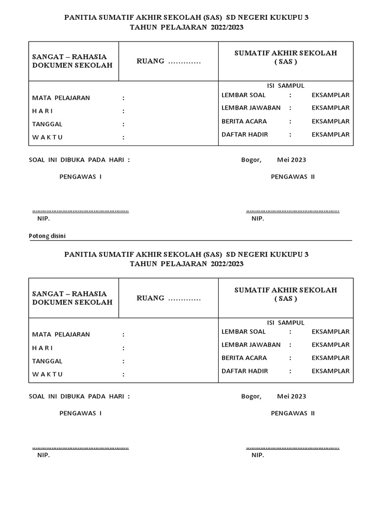 Contoh Sampul Soal Ujian Sekolah | PDF