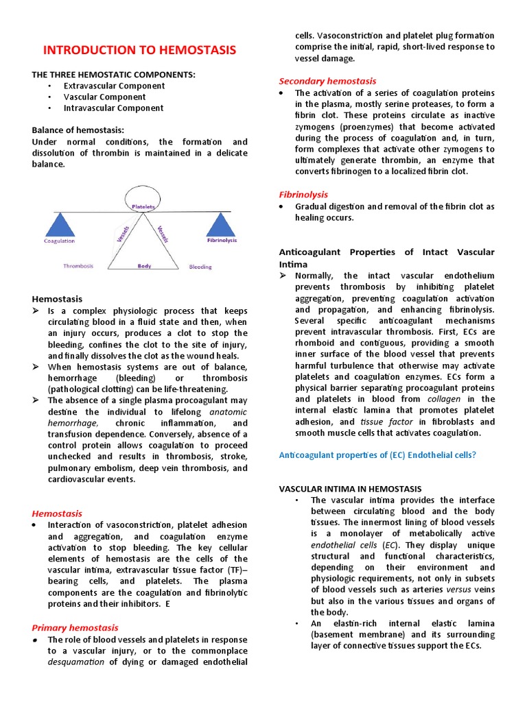 Hema 2 PPT2 Introduction To Hemostasis | PDF