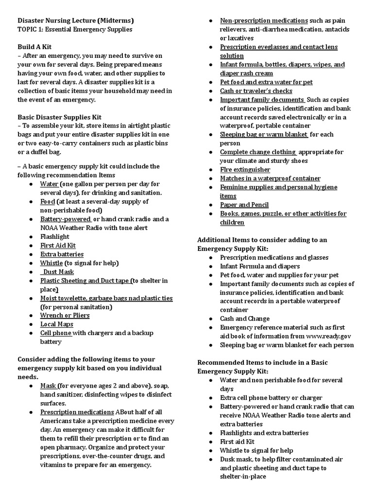 Disaster Nursing Lec Midterms Topic 123 4 PDF | PDF | Sterilization ...
