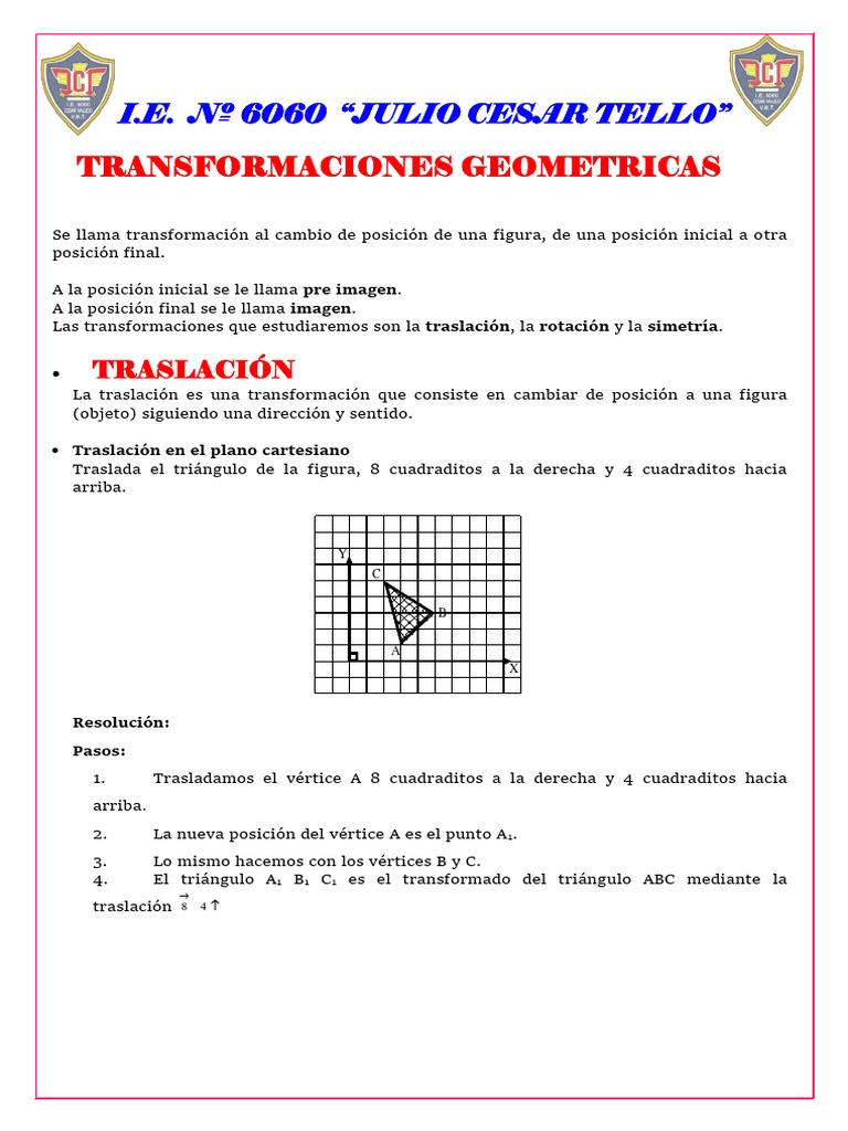 3ero Sec Transformaciones Geometricas PDF | PDF | Rotación | Triángulo