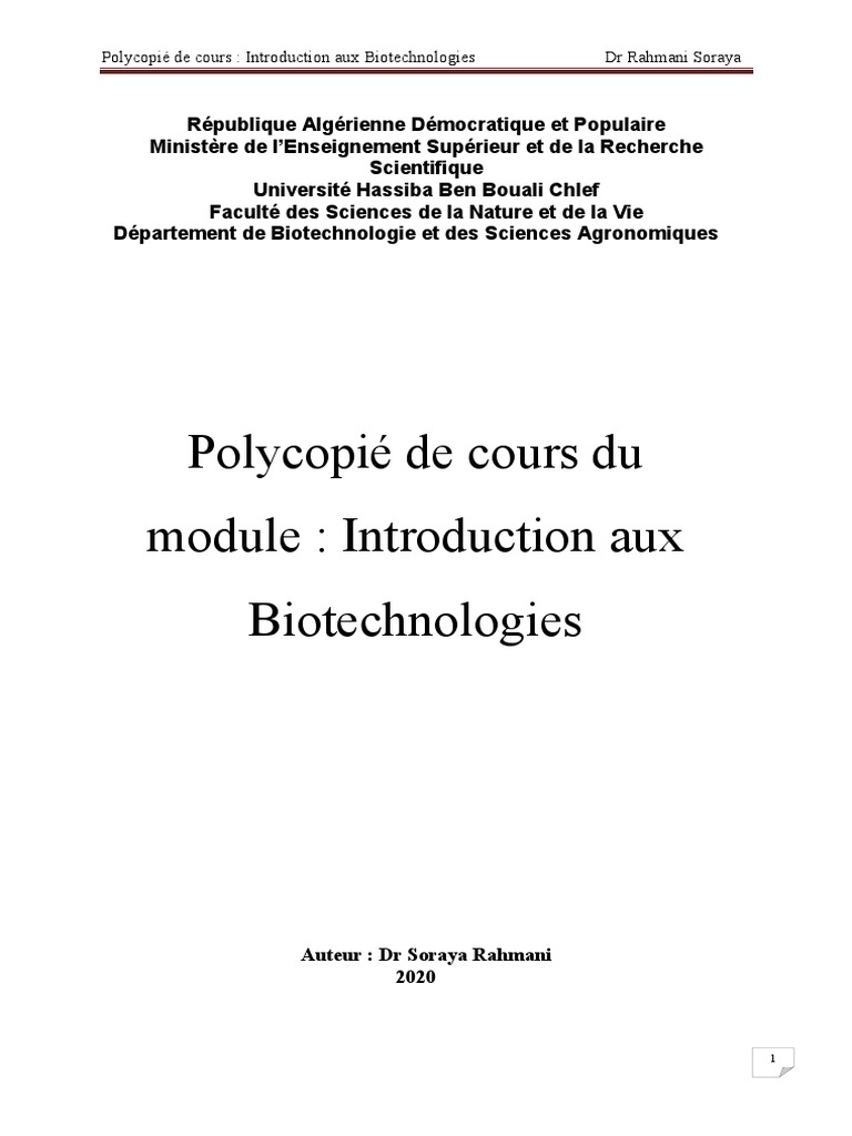 Introduction aux Biotechnologies | PDF