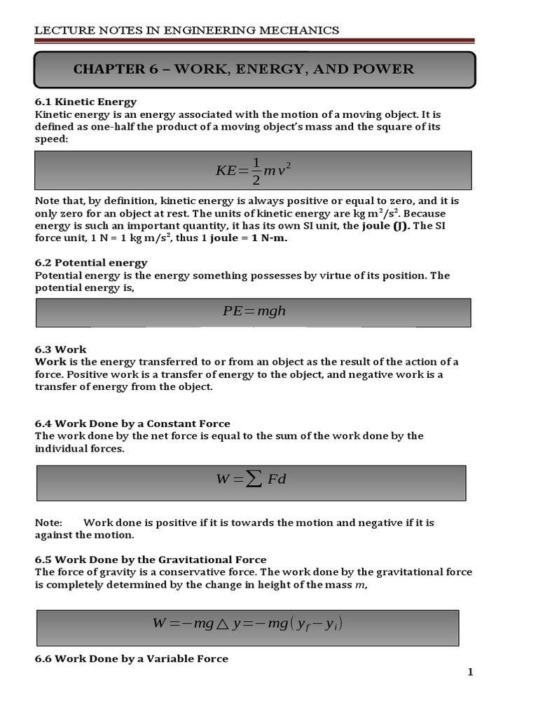 Chapter 6 Work Energy Power | PDF | Science & Mathematics