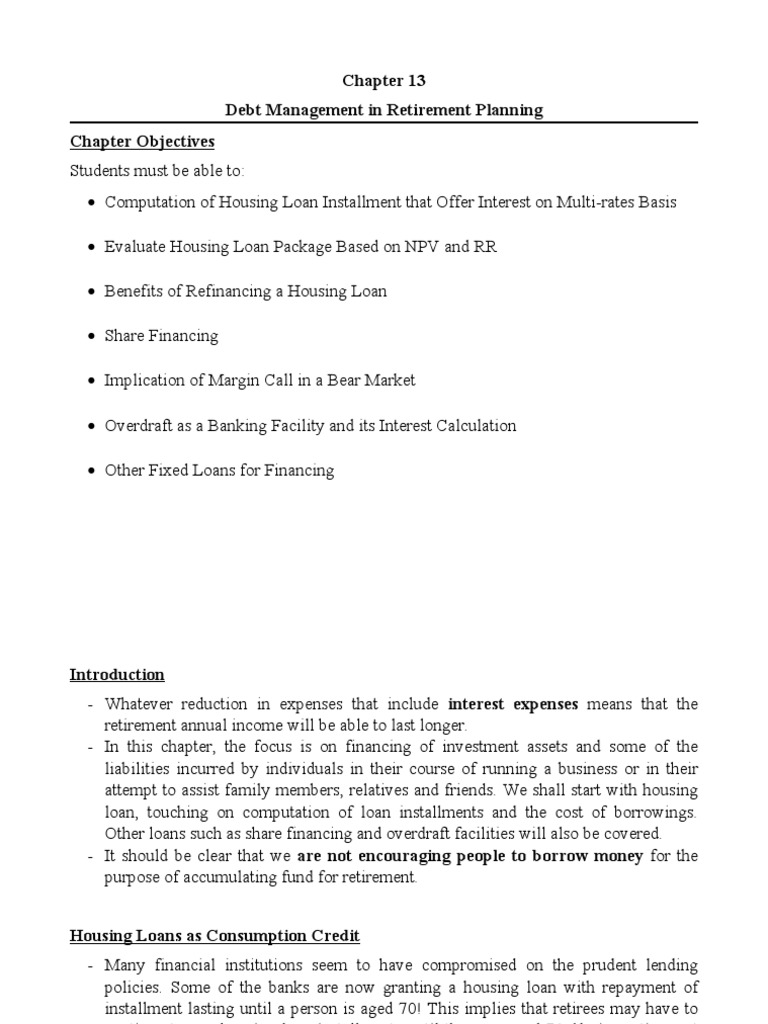 CHAPTER 13 Debt Management in Retirement Planning PDF | PDF | Loans | Interest