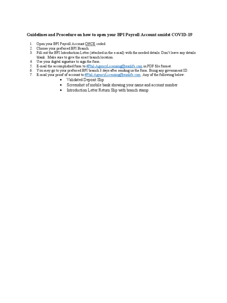Guidelines and Procedure On How To Open Your BPI Payroll Account Amidst ...