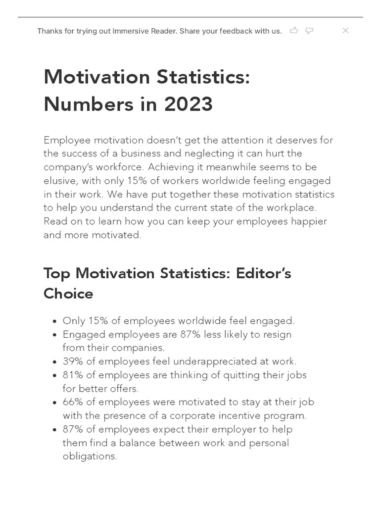 Motivation Statistics Numbers in 2023 | PDF
