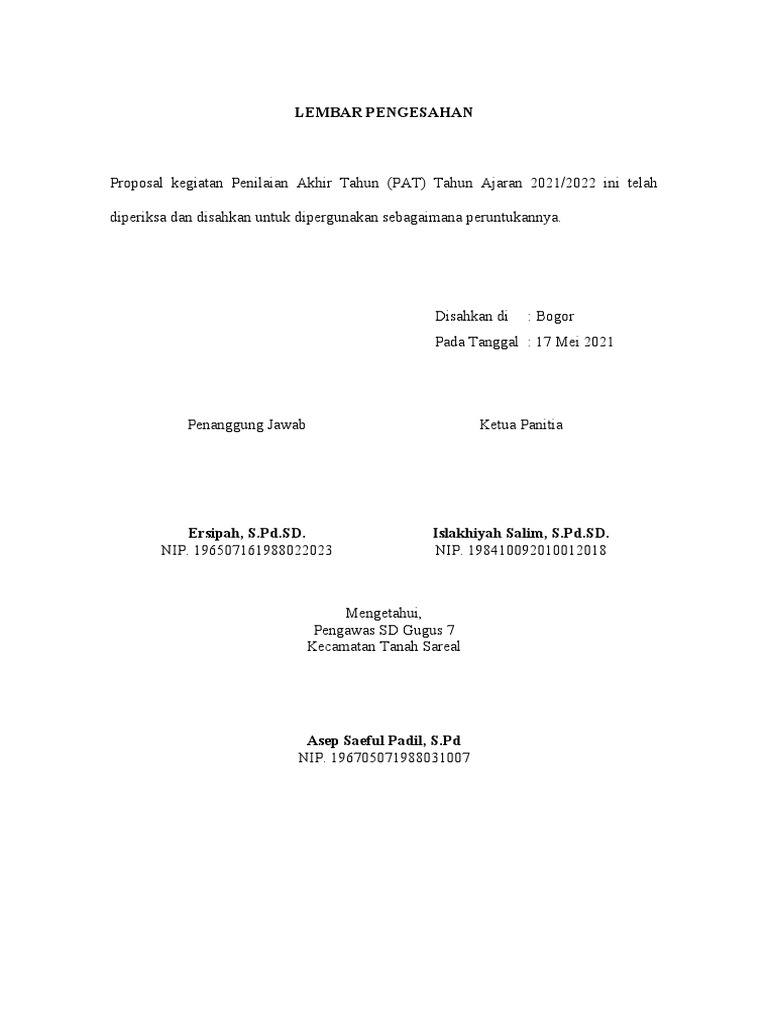 Lembar Pengesahan Program Pat 2021 2022 | PDF