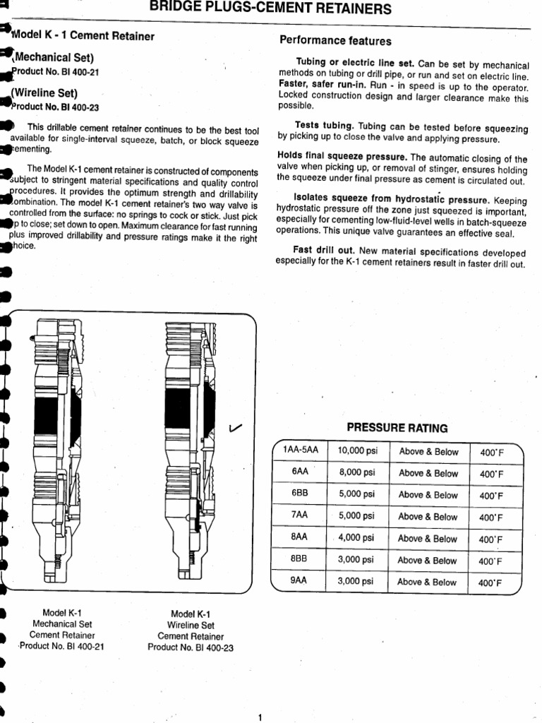 K-1 Cement Retainer Overview | PDF | Technology & Engineering