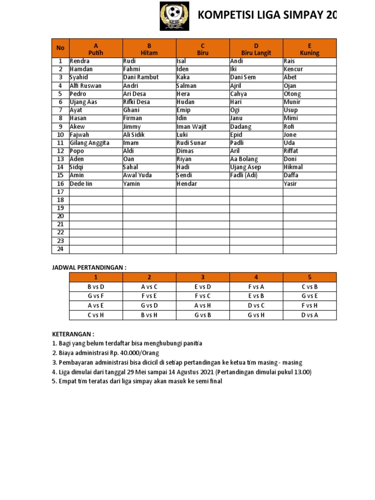 Contoh Jadwal Kompetisi Liga Simpay | PDF