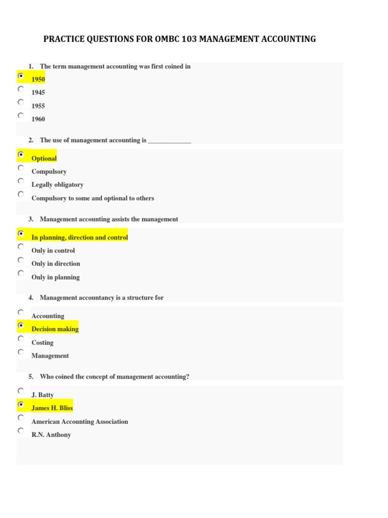 Ombc 103 Management Accounting PDF | PDF