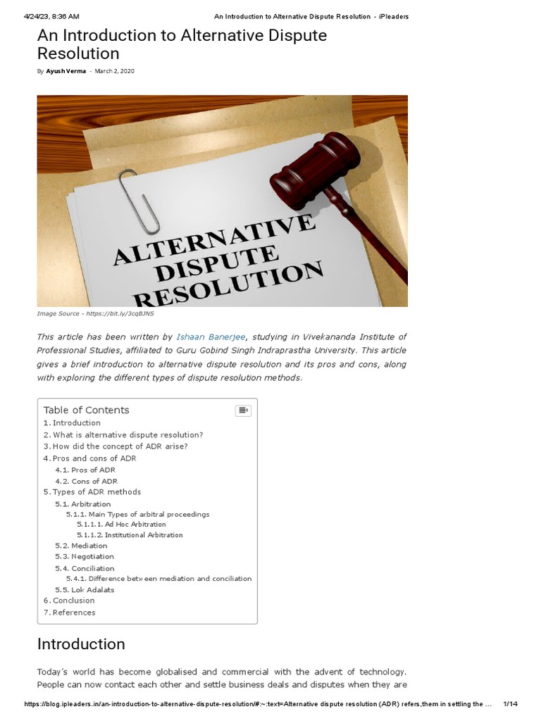 An Introduction To Alternative Dispute Resolution - Ipleaders PDF | PDF | Social Science