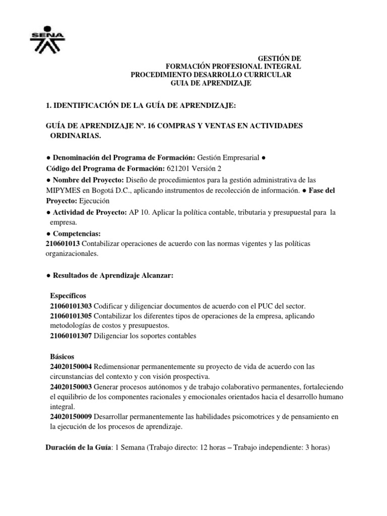 Gfpi F 019 Guia 16 Compras Y Ventas En Actividades Ordinarias
