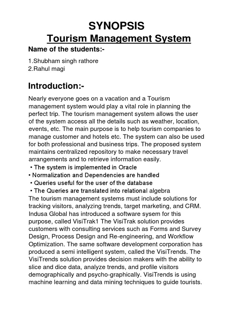 Tourism SYNOPSIS PDF | PDF