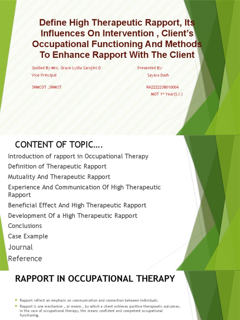 Define High Therapeutic Rapport^J Its Influences On [Autosaved ...
