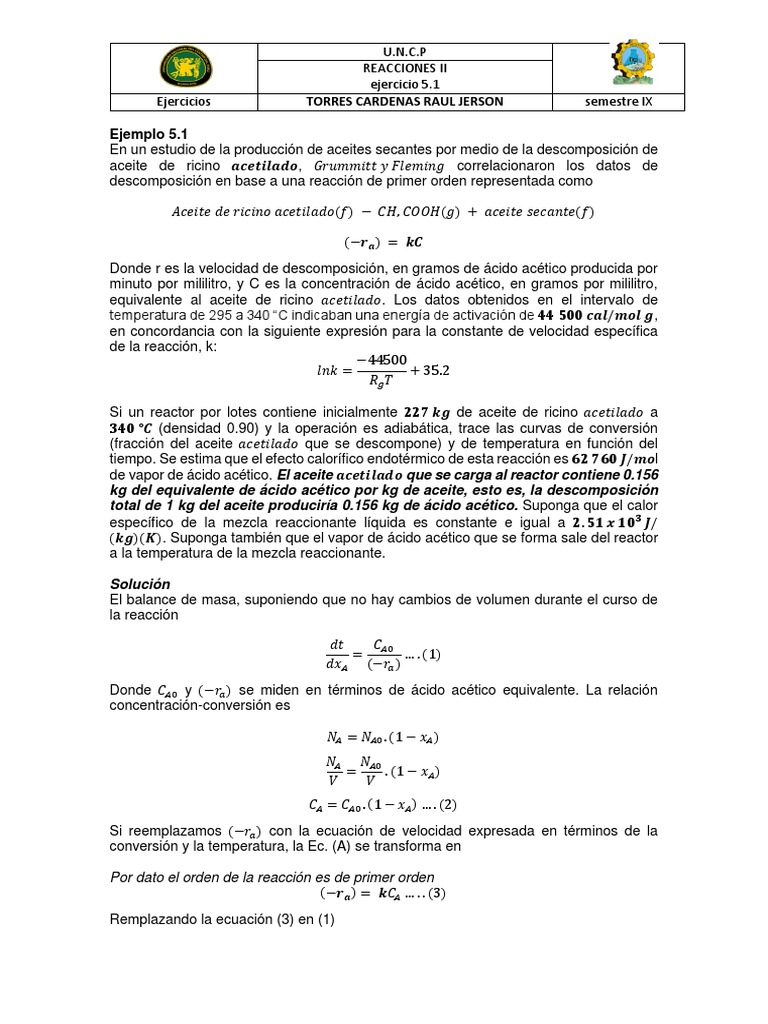 Tarea Reactores | PDF
