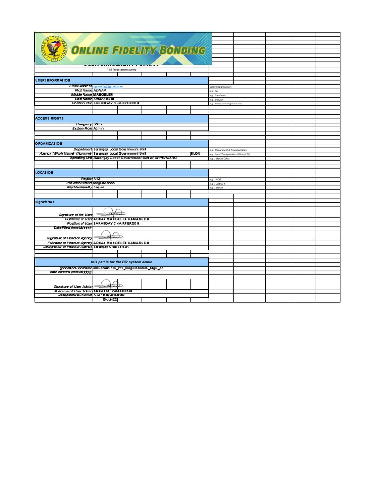 OFBS User Enrollment Form v1 | PDF