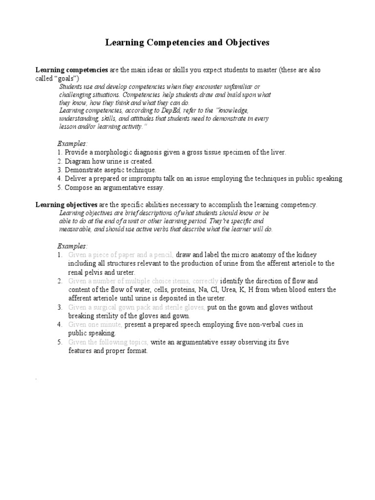 Learning Competencies and Objectives | PDF