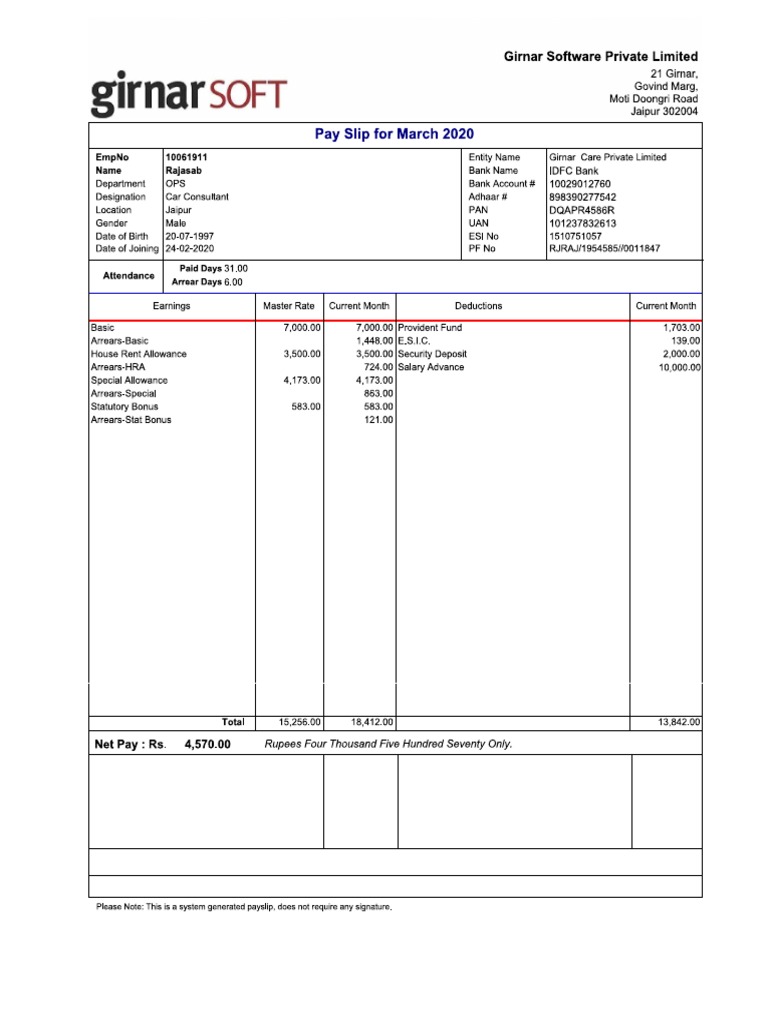Girnar Pay Slip PDF | PDF