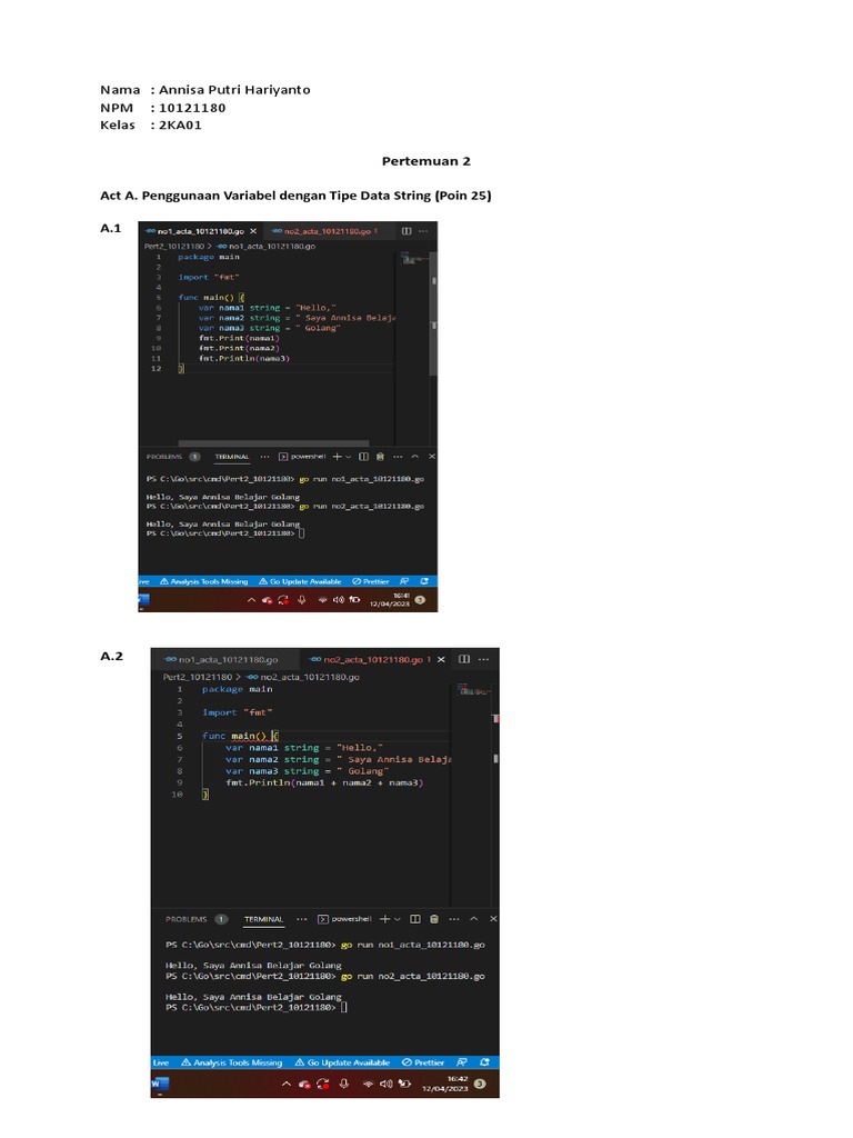 Pert2 - Act1 - Annisa Putri Hariyanto - 10121180 PDF | PDF