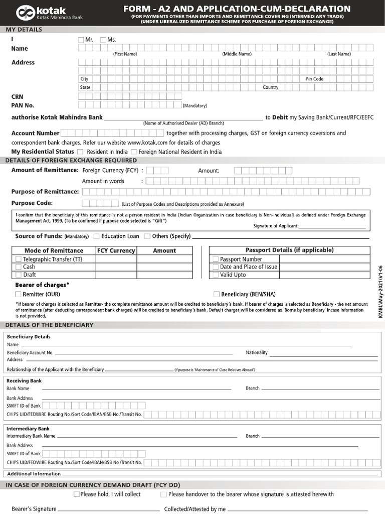 Combined A2 and Lrs Application Cum Declaration PDF | PDF