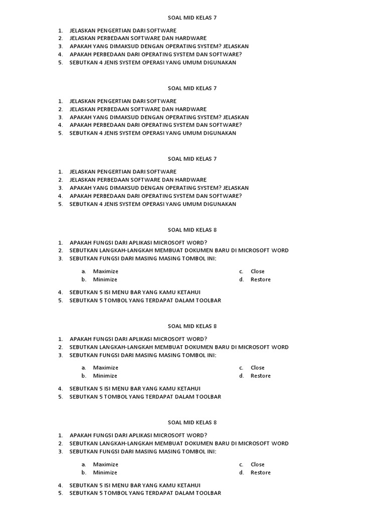 Soal Mid MTS 2023 | PDF | Komputer | Teknologi & Rekayasa