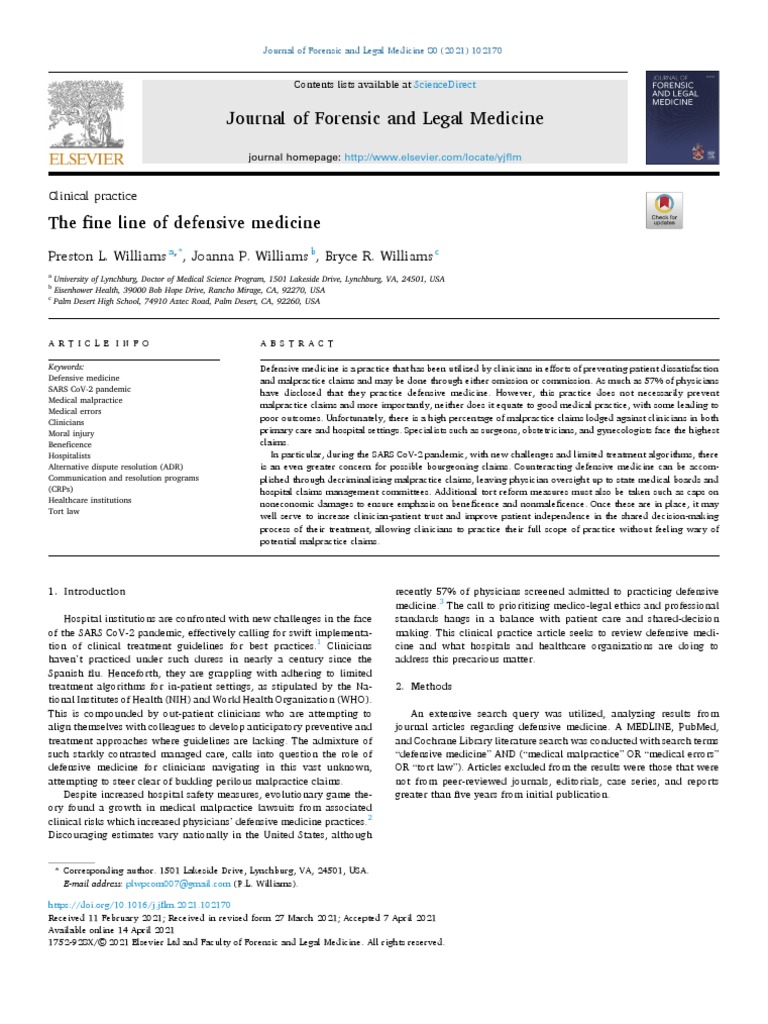 The Fine Line of Defensive Medicine PDF | PDF