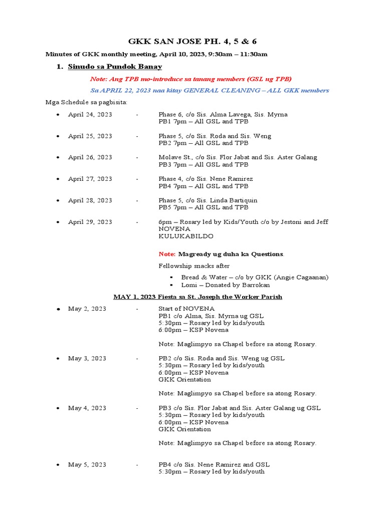 April 10 2023 GKK Meeting | PDF | Cuisine | Food And Drink