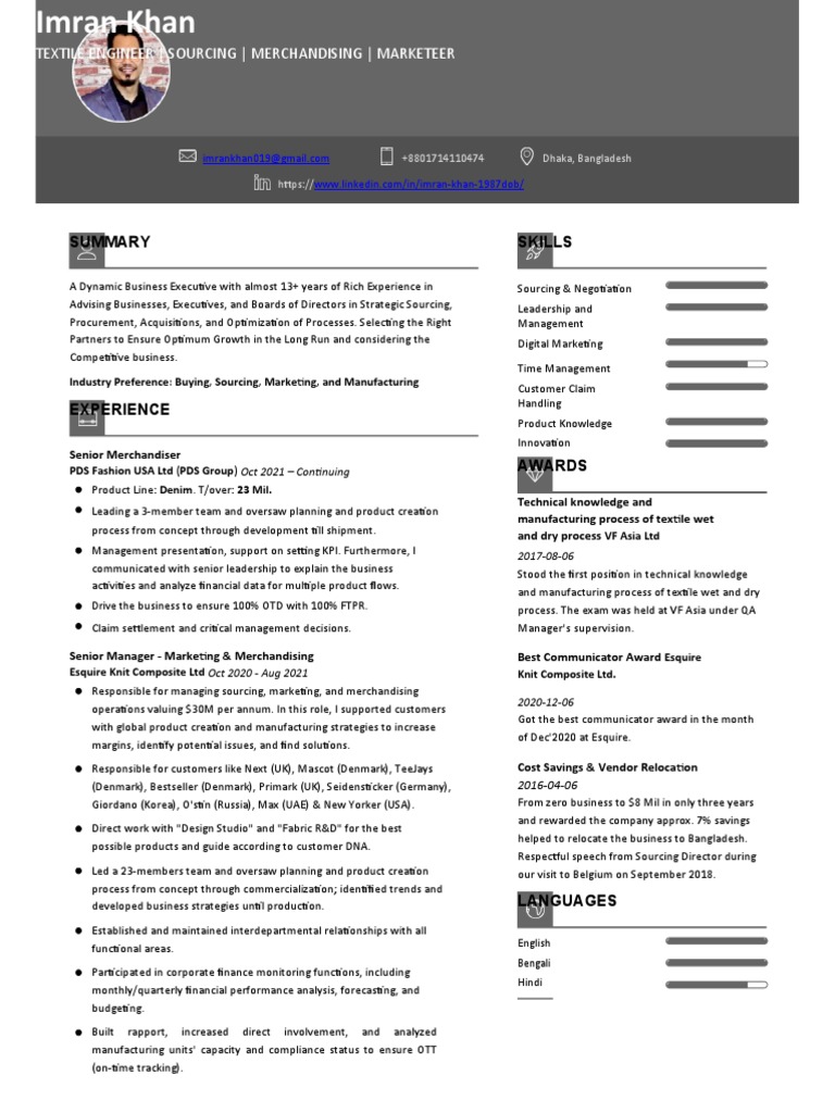 CV of Imran Khan (Draft) | PDF