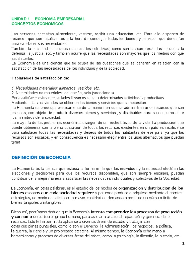 Conceptos Basicos de Economia Unidad 1-1 | PDF