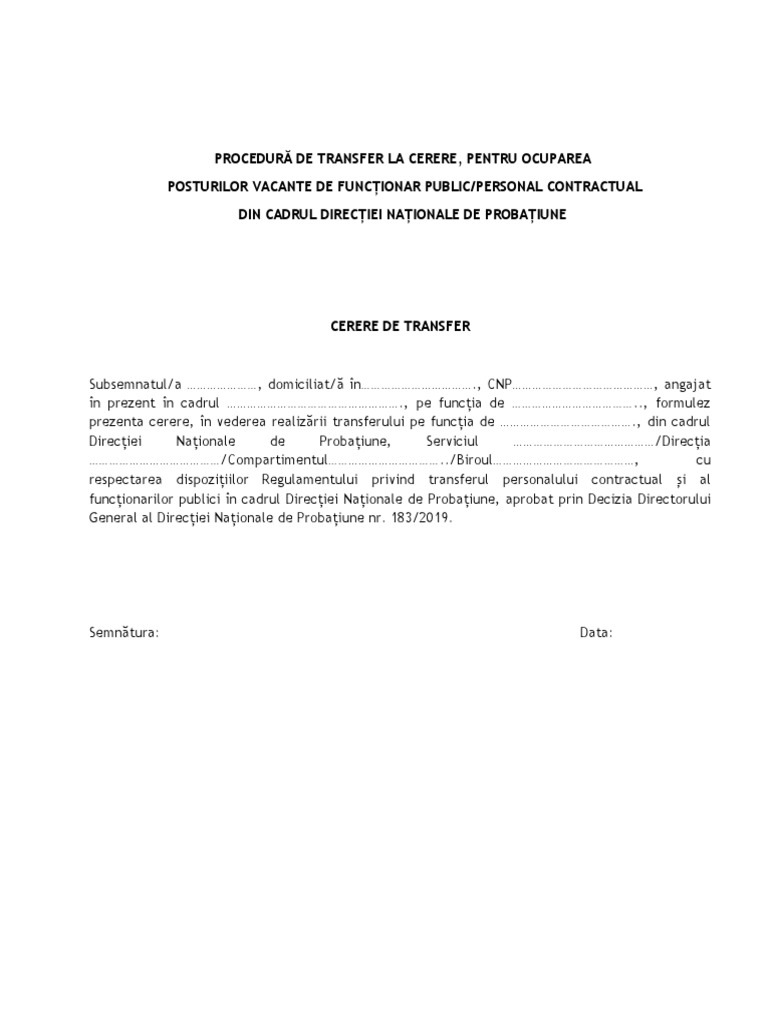 Model Cerere Transfer | PDF