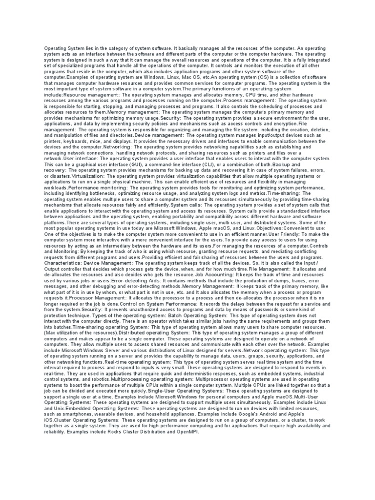 Operating System Lies in The Category of System Software | PDF