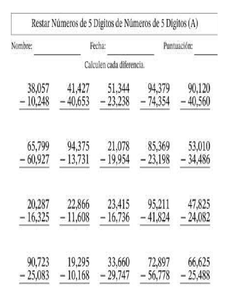 Restas de 5 Digitos | PDF