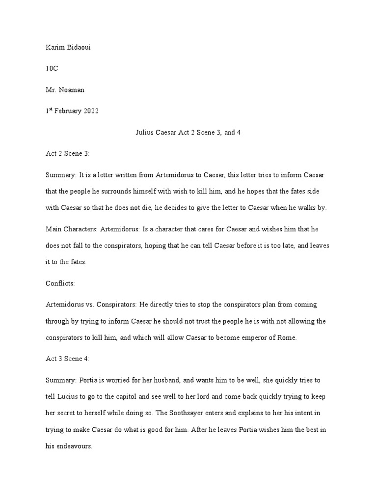 Julius Caesar Act 2 & 3 Scene Summaries | PDF
