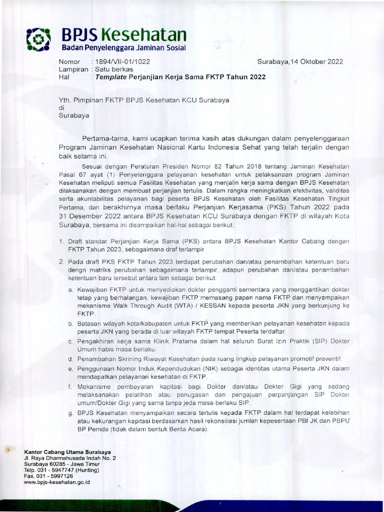 Template PKS FKTP BPJS 2023 | PDF