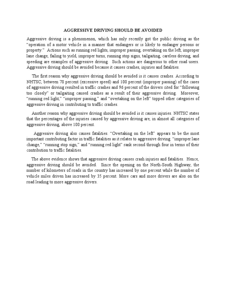 Reasons to Avoid Aggressive Driving | PDF | Self-Improvement ...