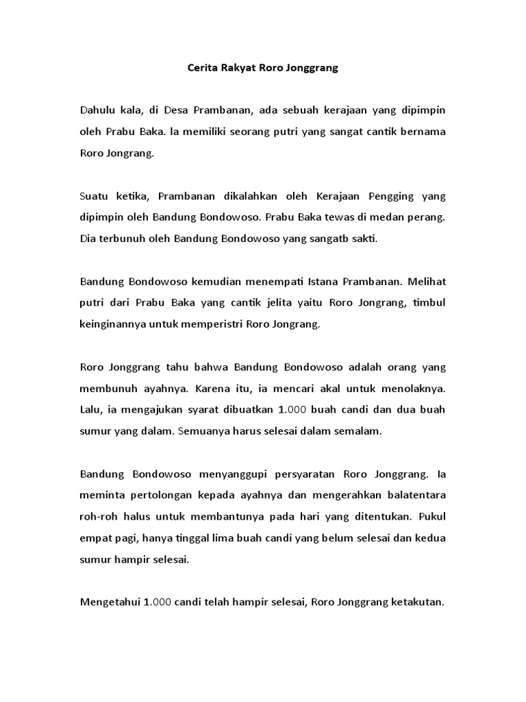 Cerita - Rakyat - Cerita Rakyat Roro Jonggrang PDF | PDF