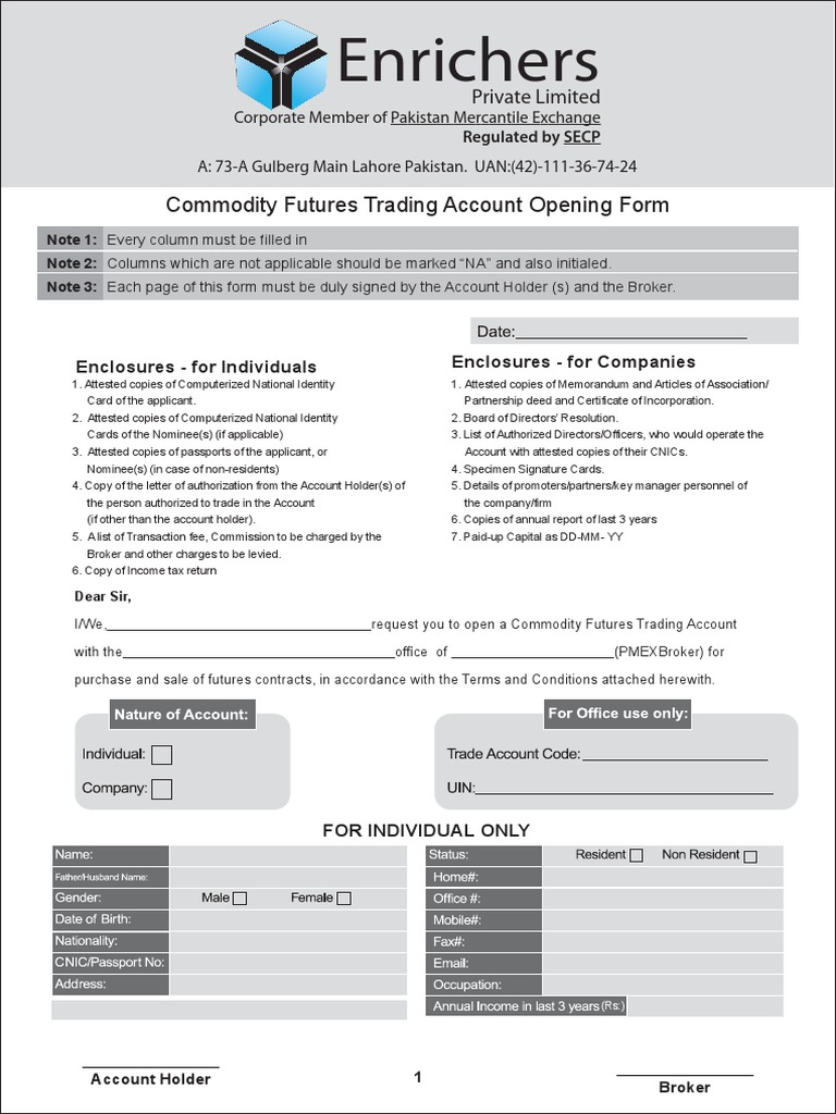 Account Opening Form - PDF | Download Free PDF | Futures Contract ...