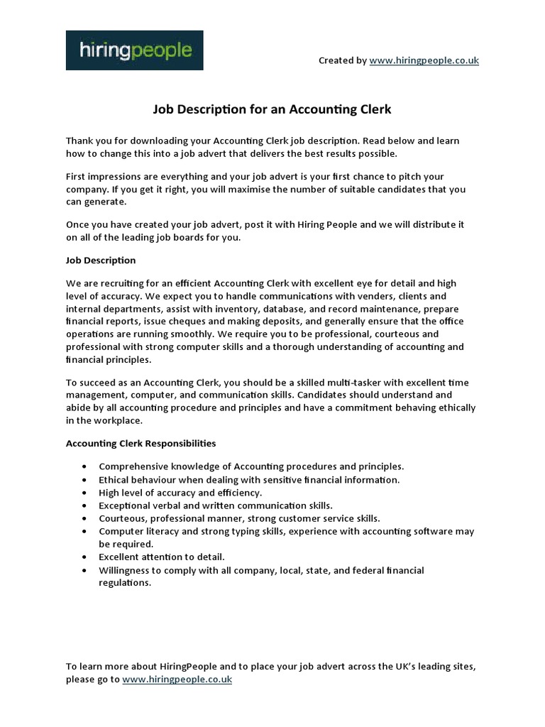 Accounting Clerk Job Description | PDF