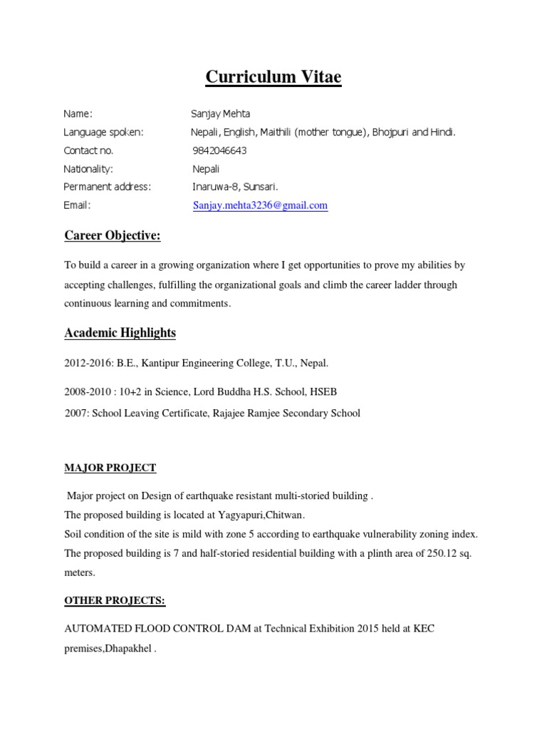 Sanjay Mehta - CV PDF | PDF | Nepal | Computer Aided Design