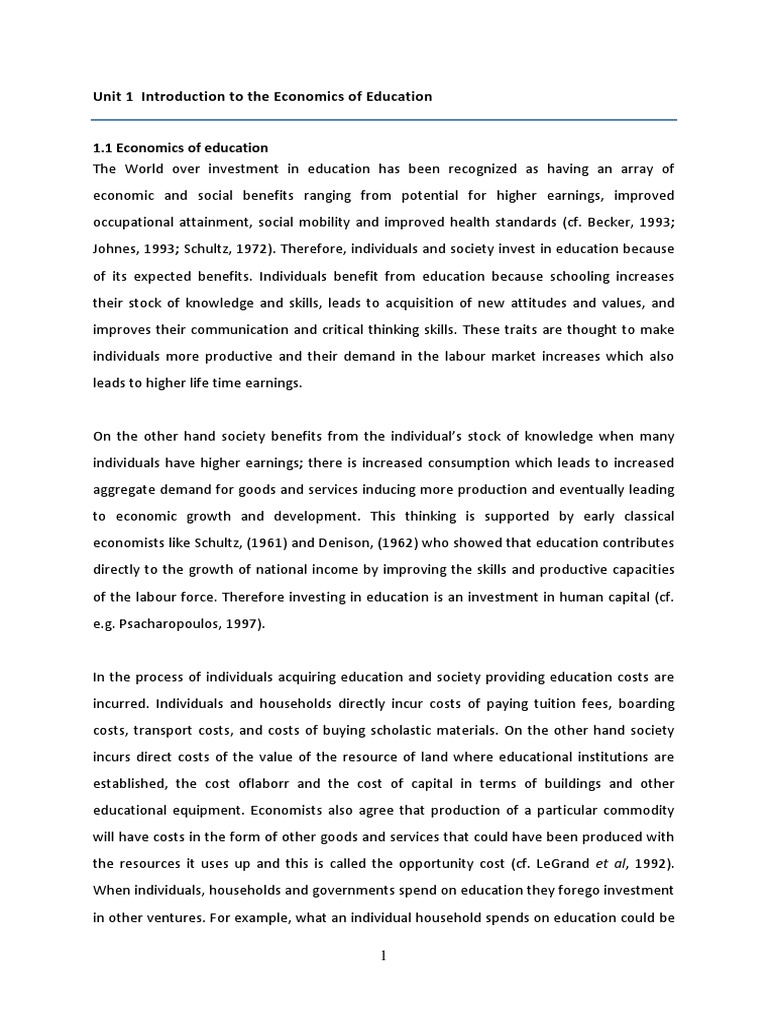 Economics of Education: Key Concepts and Benefits | PDF