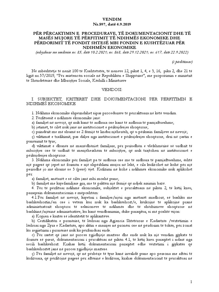 VKM 597-2019 Ndihma Ekonomike PDF | PDF