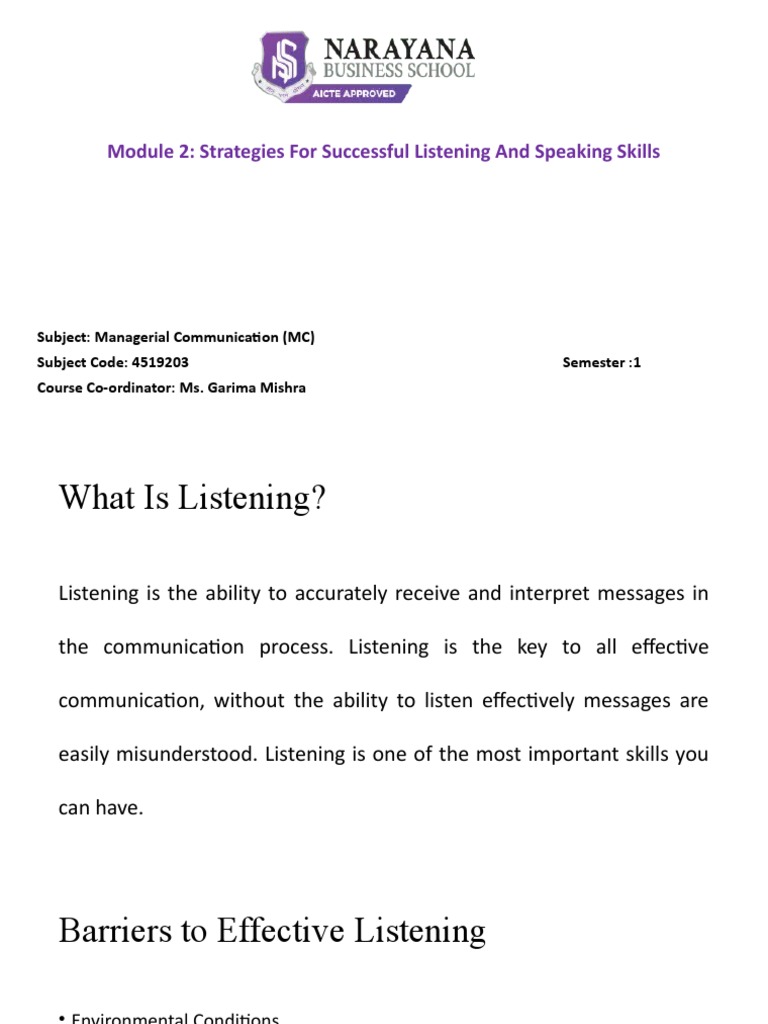 Module 2: Strategies For Successful Listening and Speaking Skills | PDF