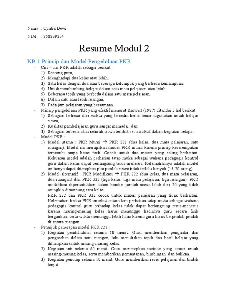 Resume Modul 2 PKR - Cyntia Dewi 858839354 | PDF