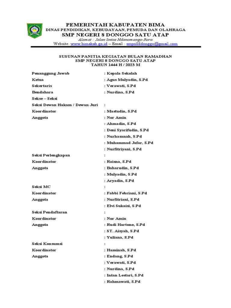Susunan Kepanitiaan Kegiatan Semarak Ramadhan 1444 H | PDF