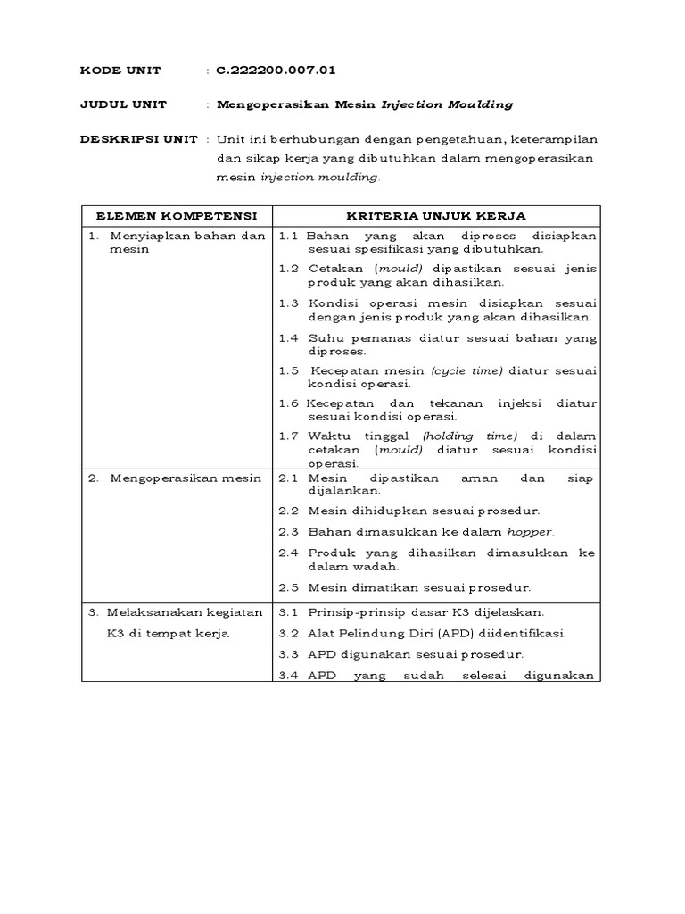 SKKNI-mengoperasikan-mesin-injection-moulding.pdf | PDF